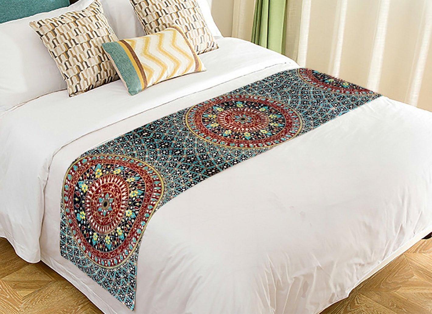 GCKG Geometry Trellis Bed Runner, Mandala Hippie Bed Runners Scarves ...