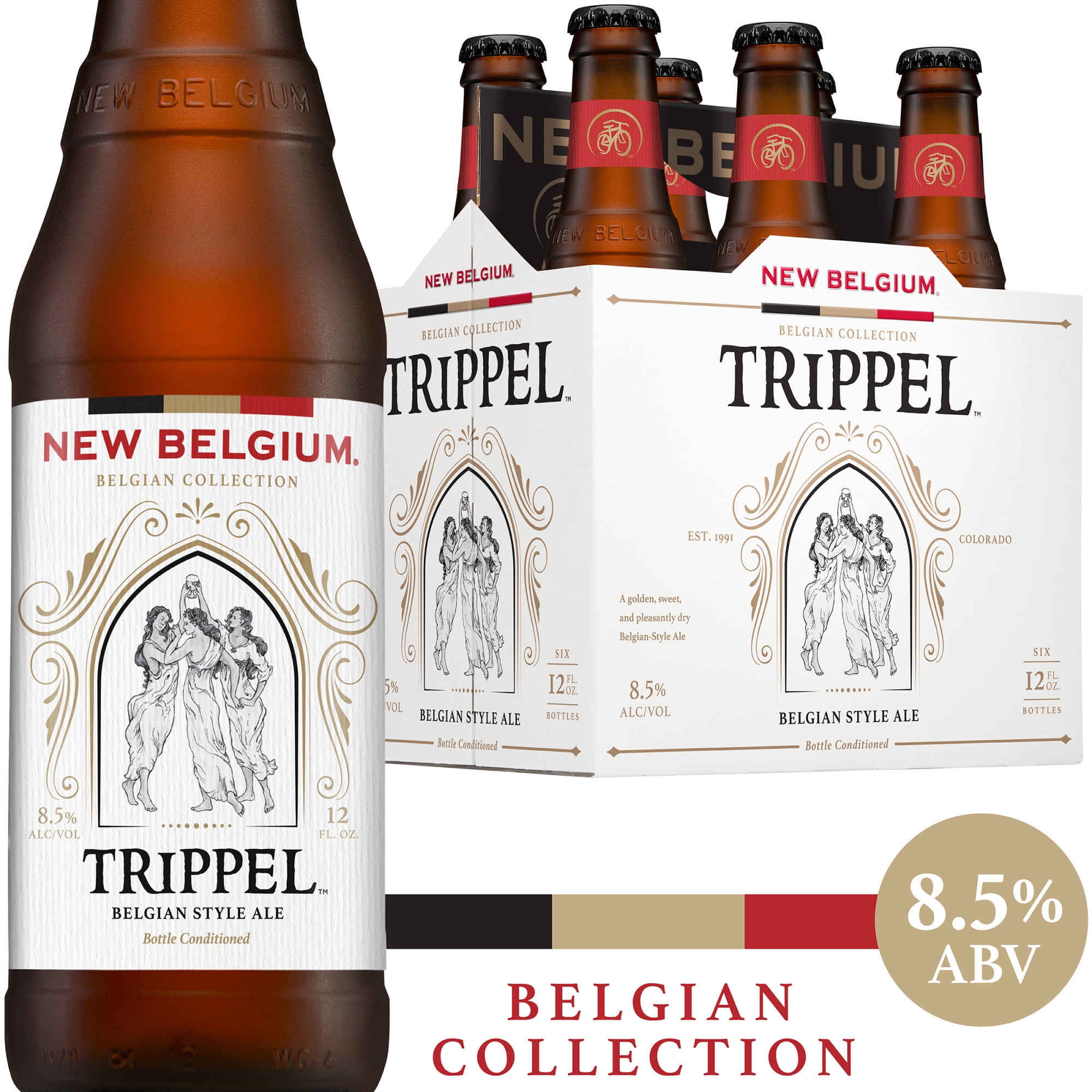 New Belgium Trippel Belgian Style Ale Beer, 6 Pack, 12 fl oz Bottles, 8.5% ABV - Walmart.com