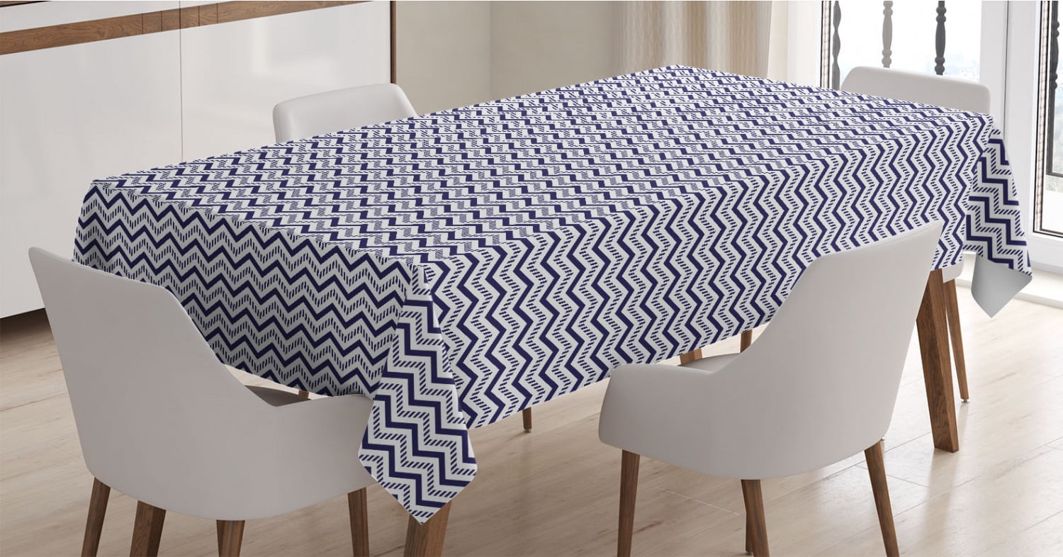 Navy Blue Tablecloth, Horizontal Chevron Pattern in Nautical Colors ...