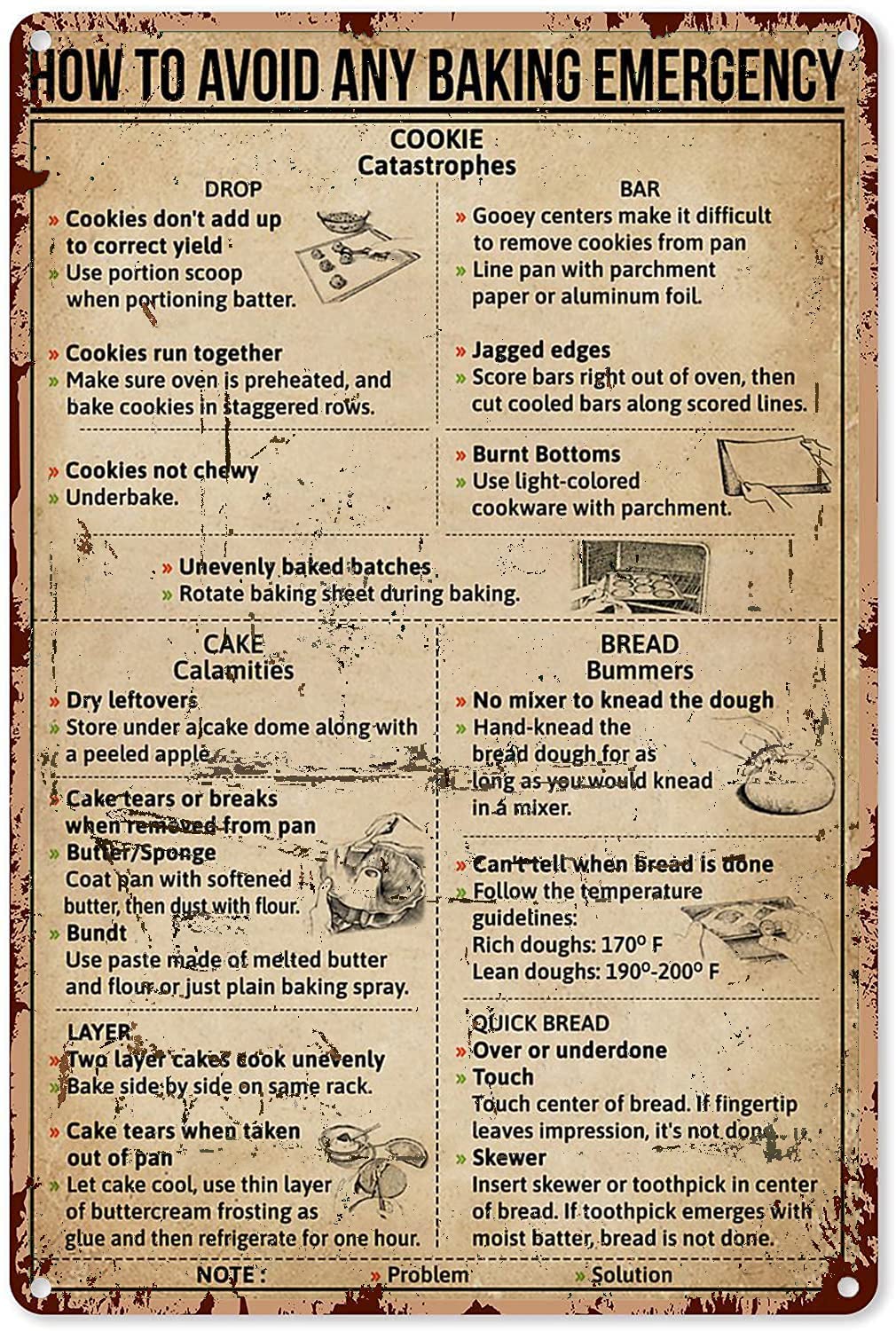 Baking Signs Wall Decor Kitchen Conversion Chart Baking Knowledge Tin ...