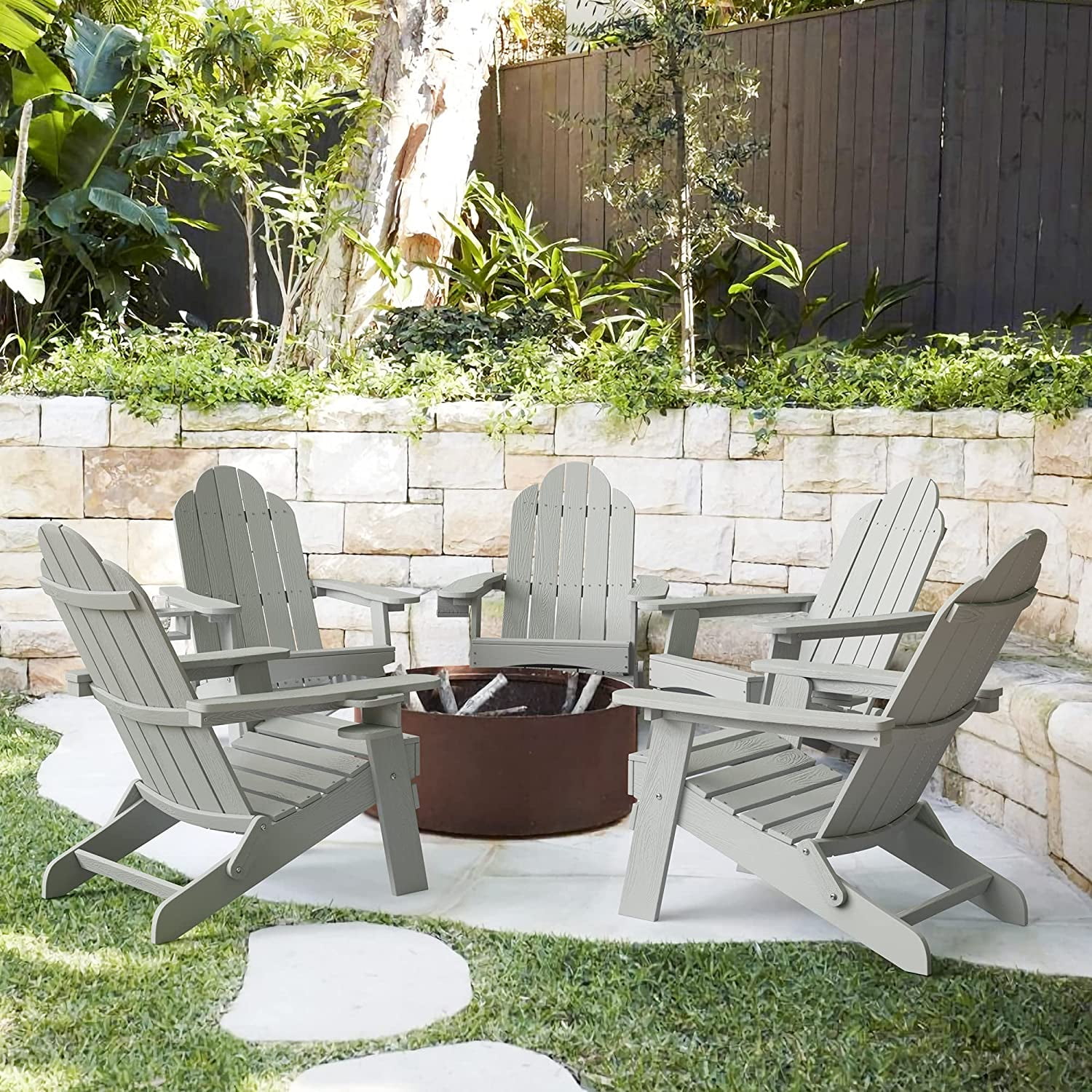 Lue Bona Folding Adirondack Chairs Set Of 5 Poly Composite Adirondack
