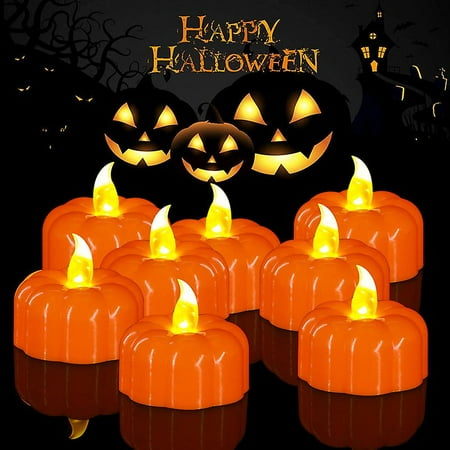Dww-halloween 12 Pack Led Pumpkin Lights, Jack-o'-lantern, Small Orange ...