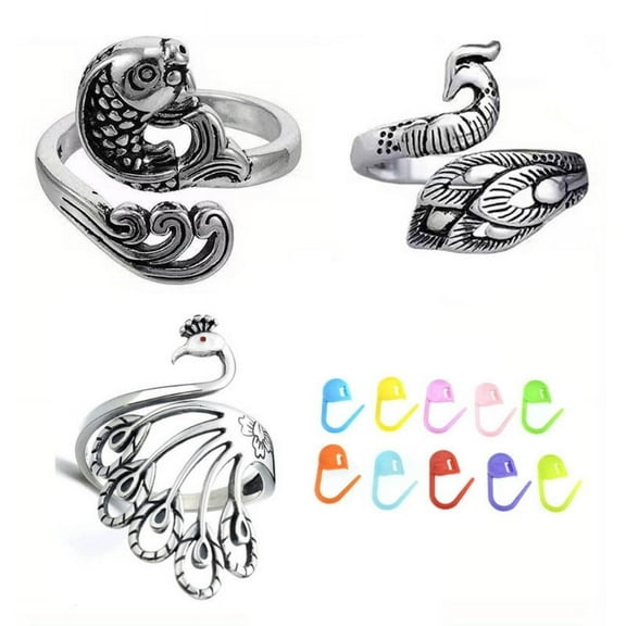 Adjustable Knitting Loop Crochet Loop Rings with Stiching Marker Open ...