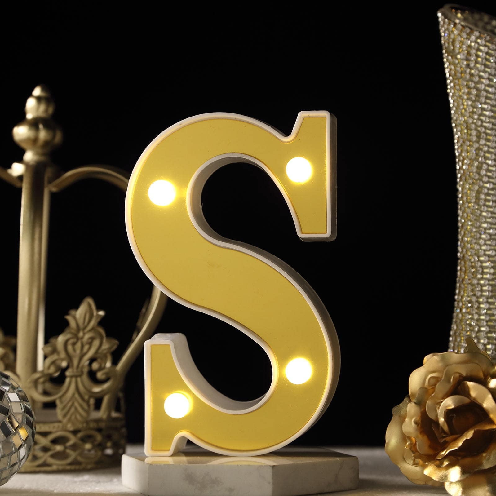 Efavormart 6" 3D Gold Marquee Letters 5 LED Light Up Letters Warm White ...