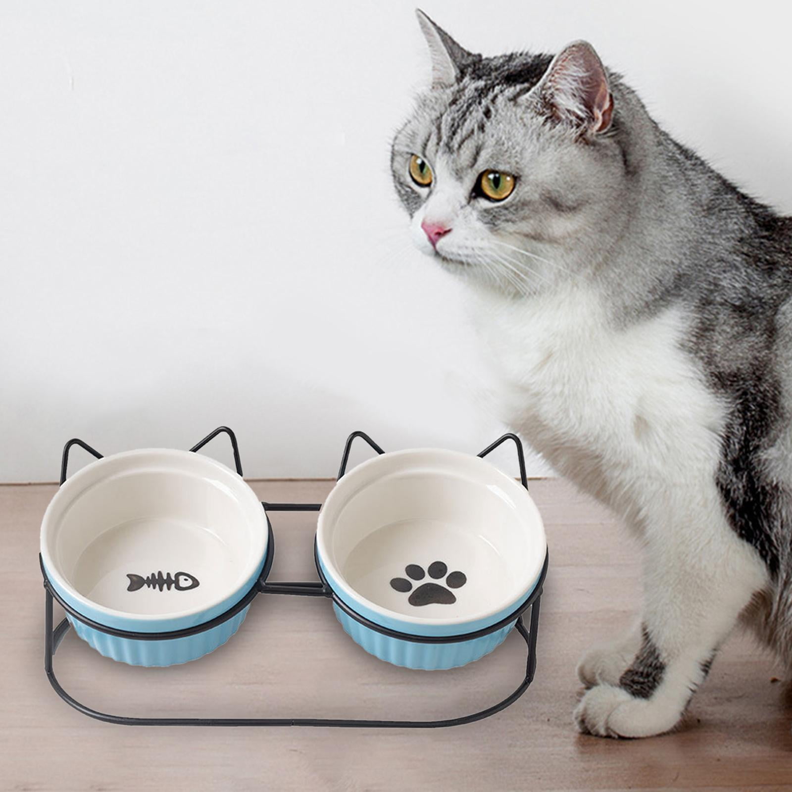 LUZkey Cute Cat Bowls Raised Stand Tilted Bowls Ceramic Cat Dishes