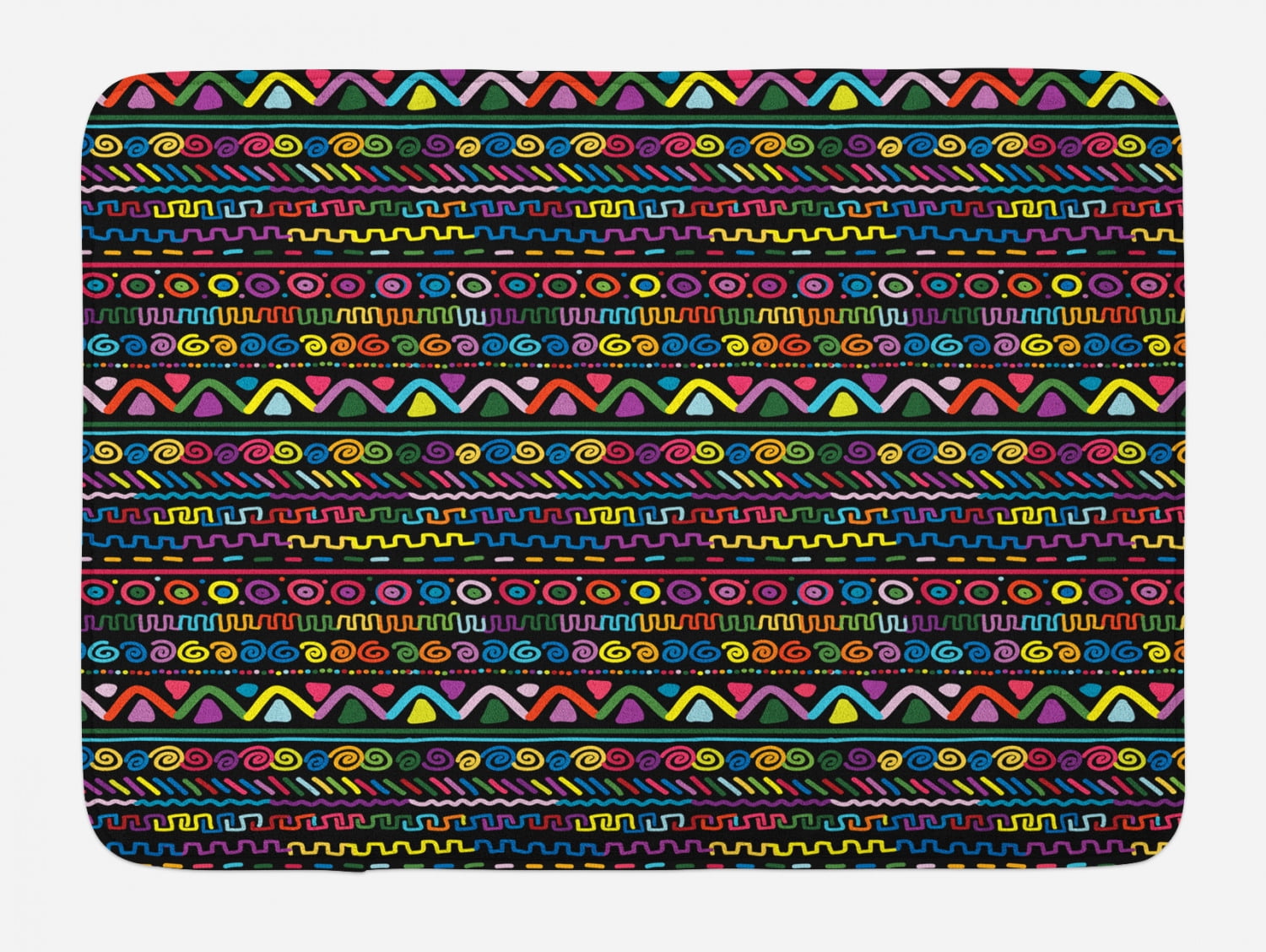 Colorful Bath Mat, Hand Drawn Illustration in Ethnic Style Geometrical ...