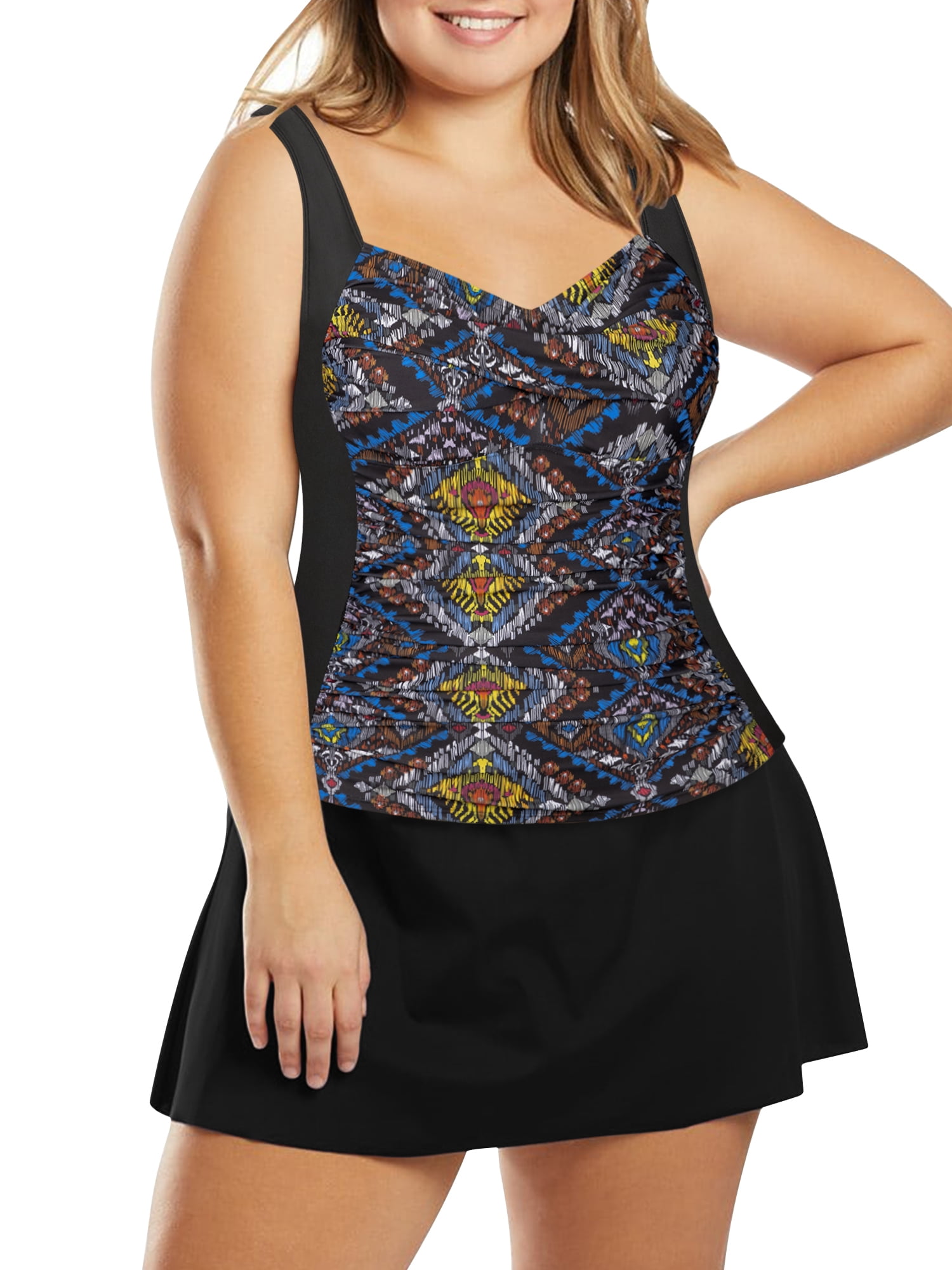 PIERRE NOIR Women's Plus Size Tankini Bathing Suit Top Retro Ruched ...
