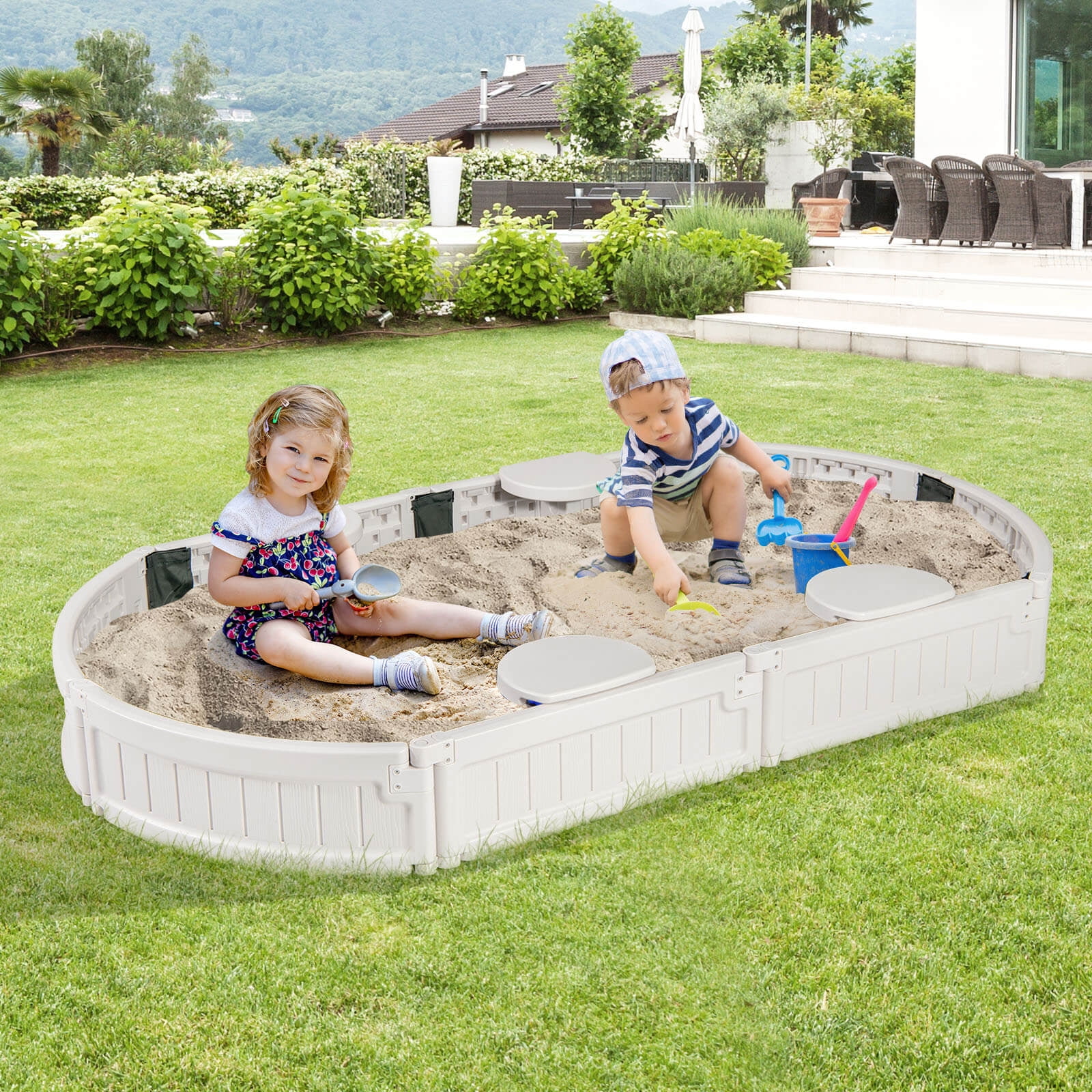Click here for Costway 6f Wooden Sandbox With Built-In Corner Sea... prices