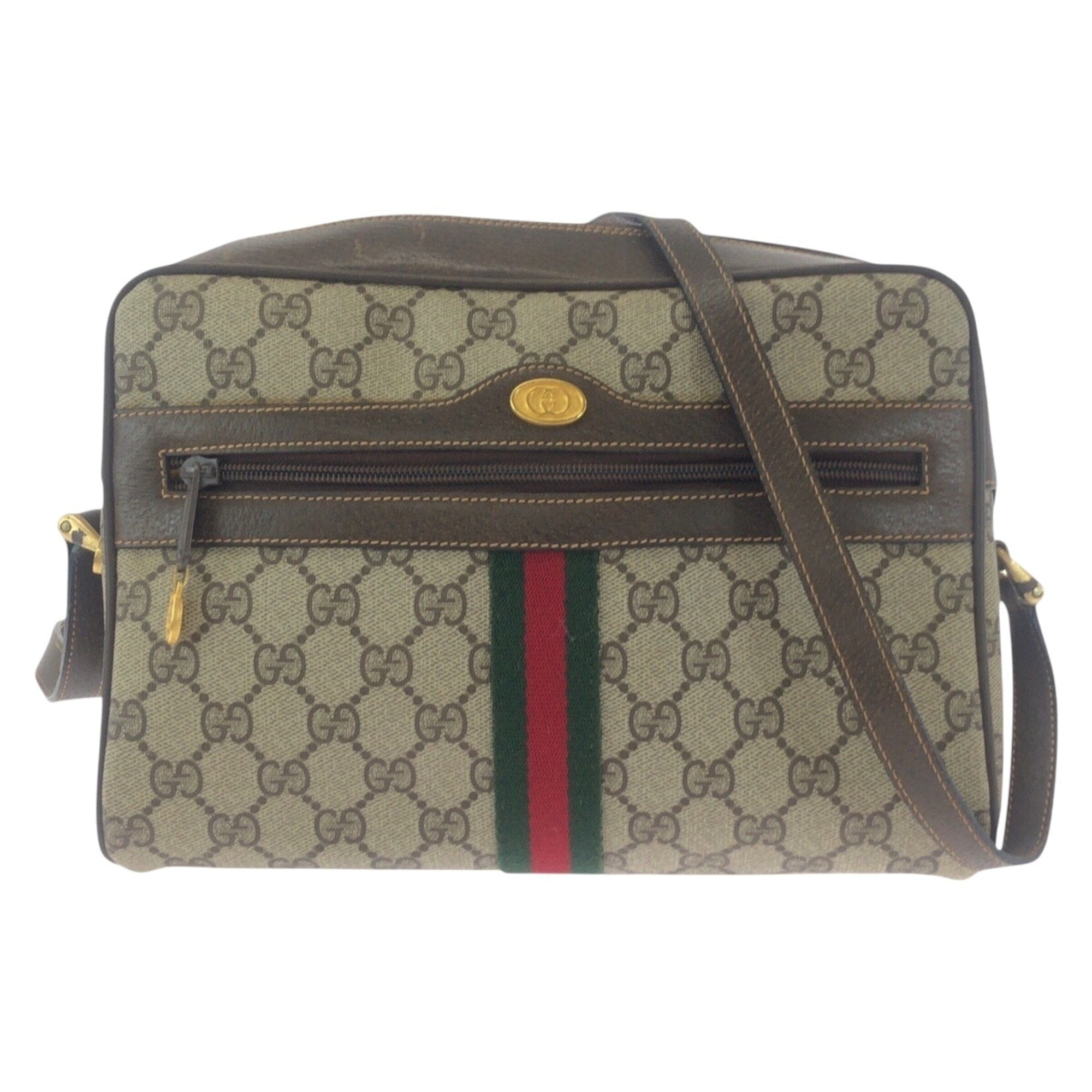 Pre-Owned GUCCI Vintage Old Gucci Sherry Line Beige Brown Gold Hardware ...