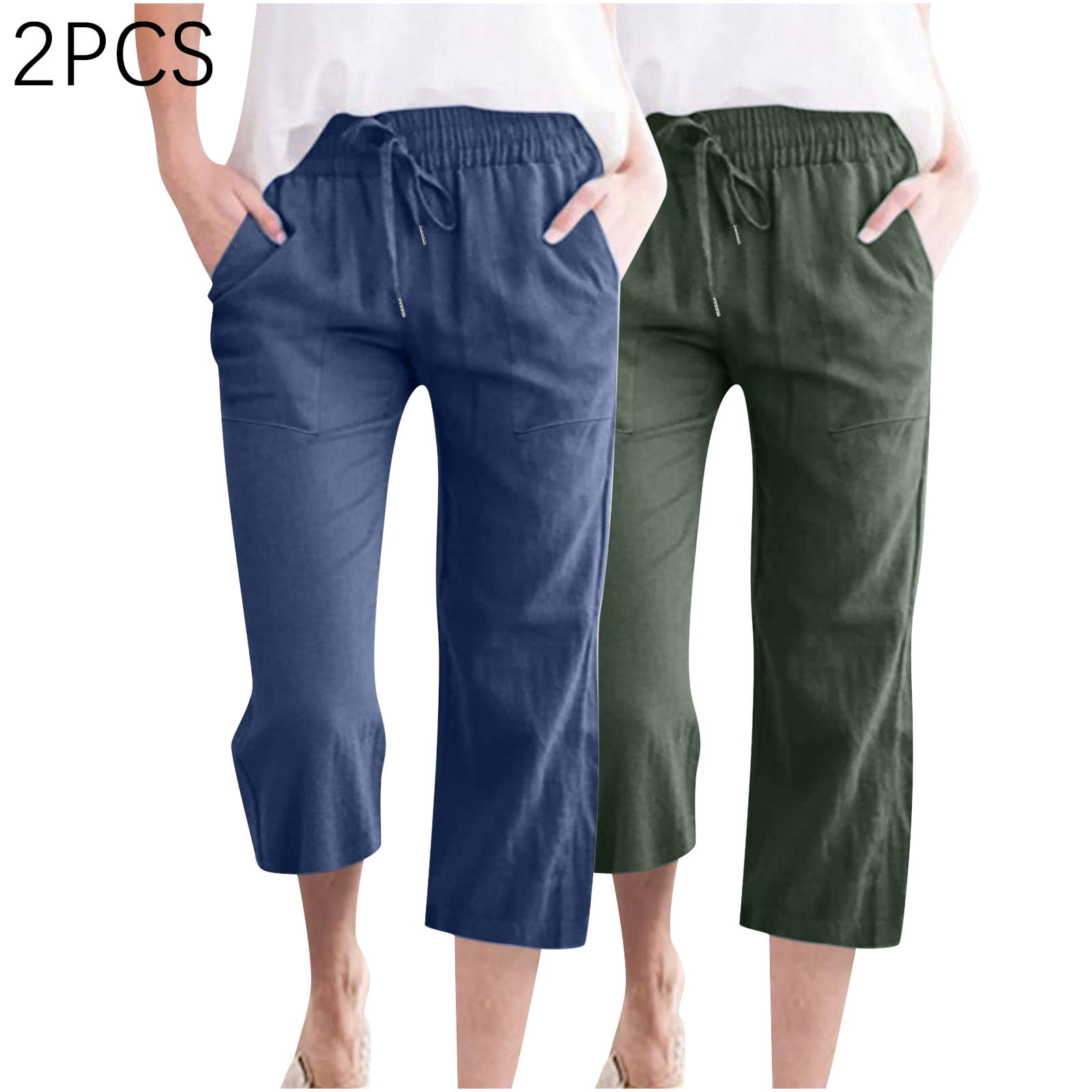 Click here for Cfhntfmh 2pc Capri Pants For Women Cotton Linen Wi... prices