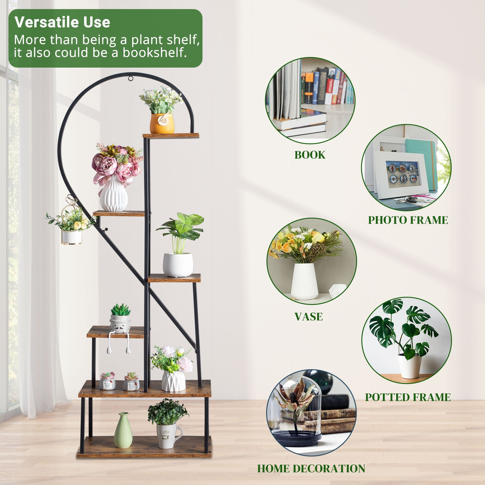 SalonMore Half Heart 5 Tier Metal Flower Pot Stand Shelf, Half-Moon Pot ...