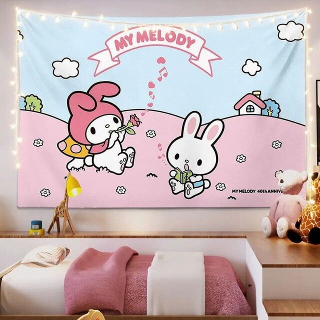 Halloween Hello Kitty Tapestry Sanrio Room Decor Cartoon Plush Wall ...