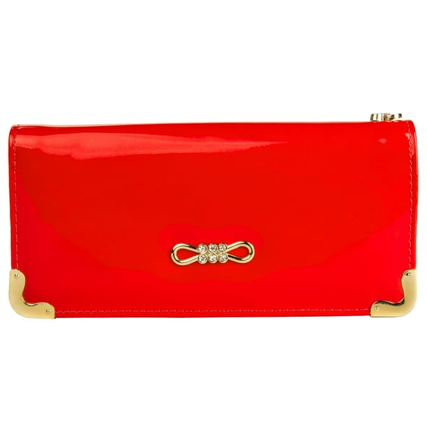 Women's Red Glossy Patent Leather Wallet With Card Holder Organizers ...