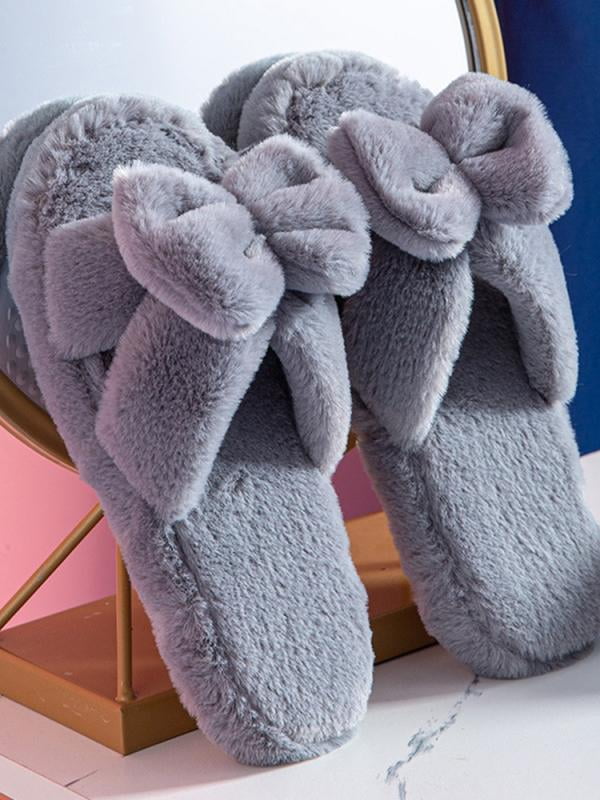 Taykoo Fuzzy Slippers Women Cross Band Fluffy Soft Plush Furry Cozy ...