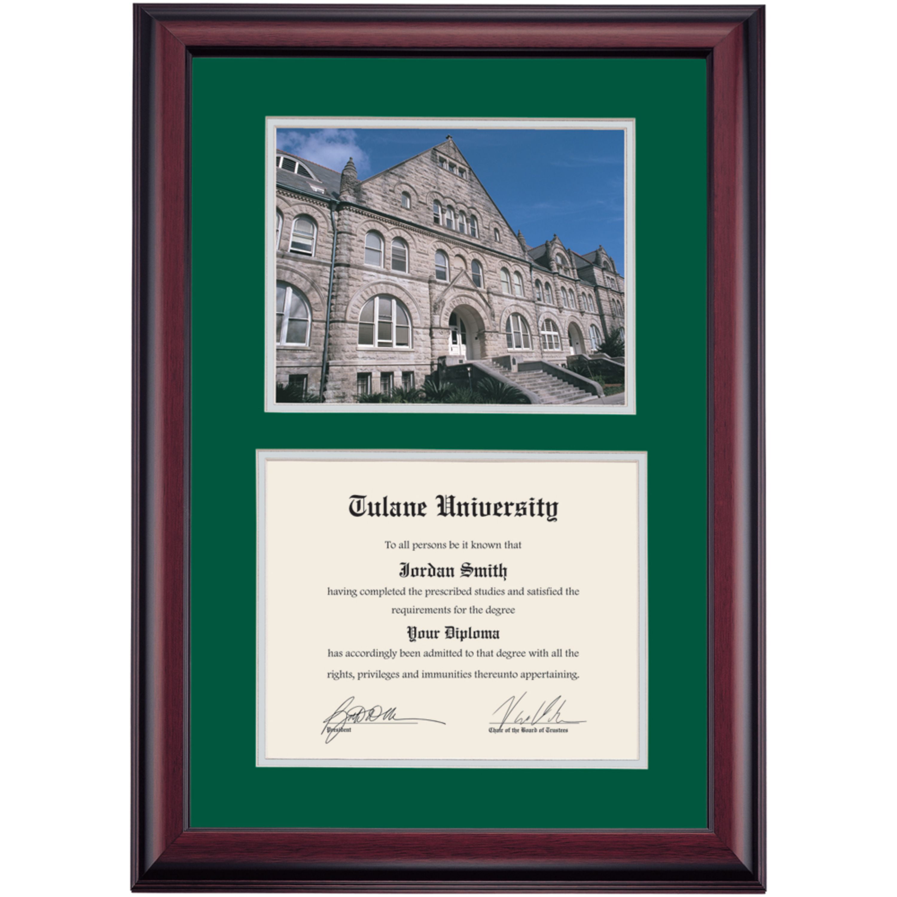 OCM Diploma Frame for Tulane University TU, Hunter Green/Gray Mat with ...