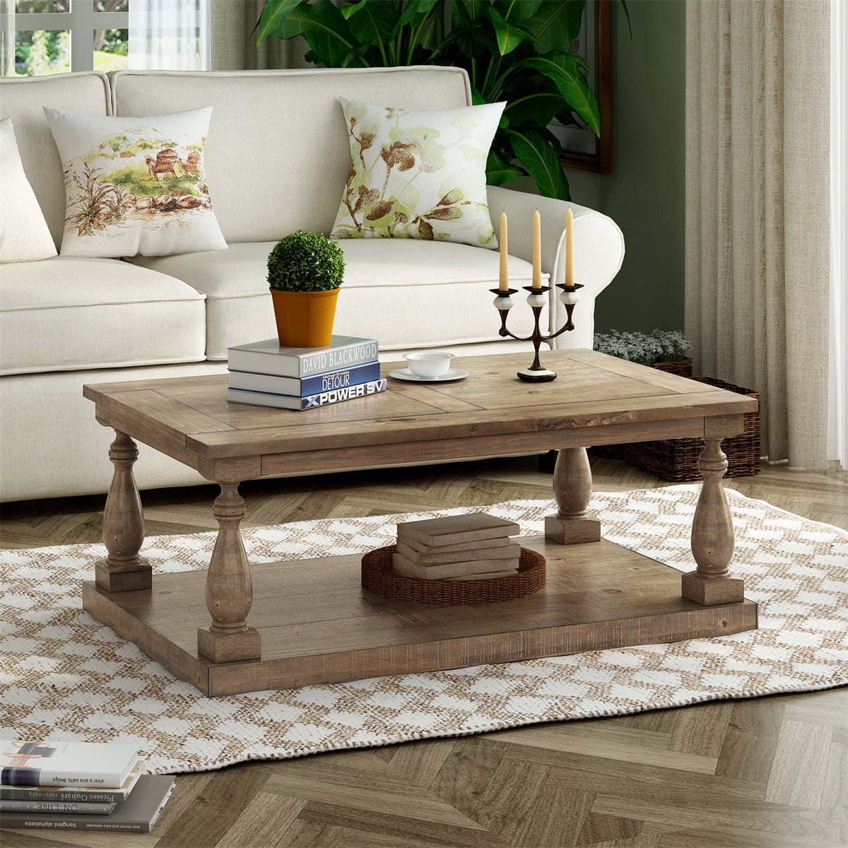 Walmart Rustic Coffee Table with Large Storage, Solid Pine Wood, Unique ...