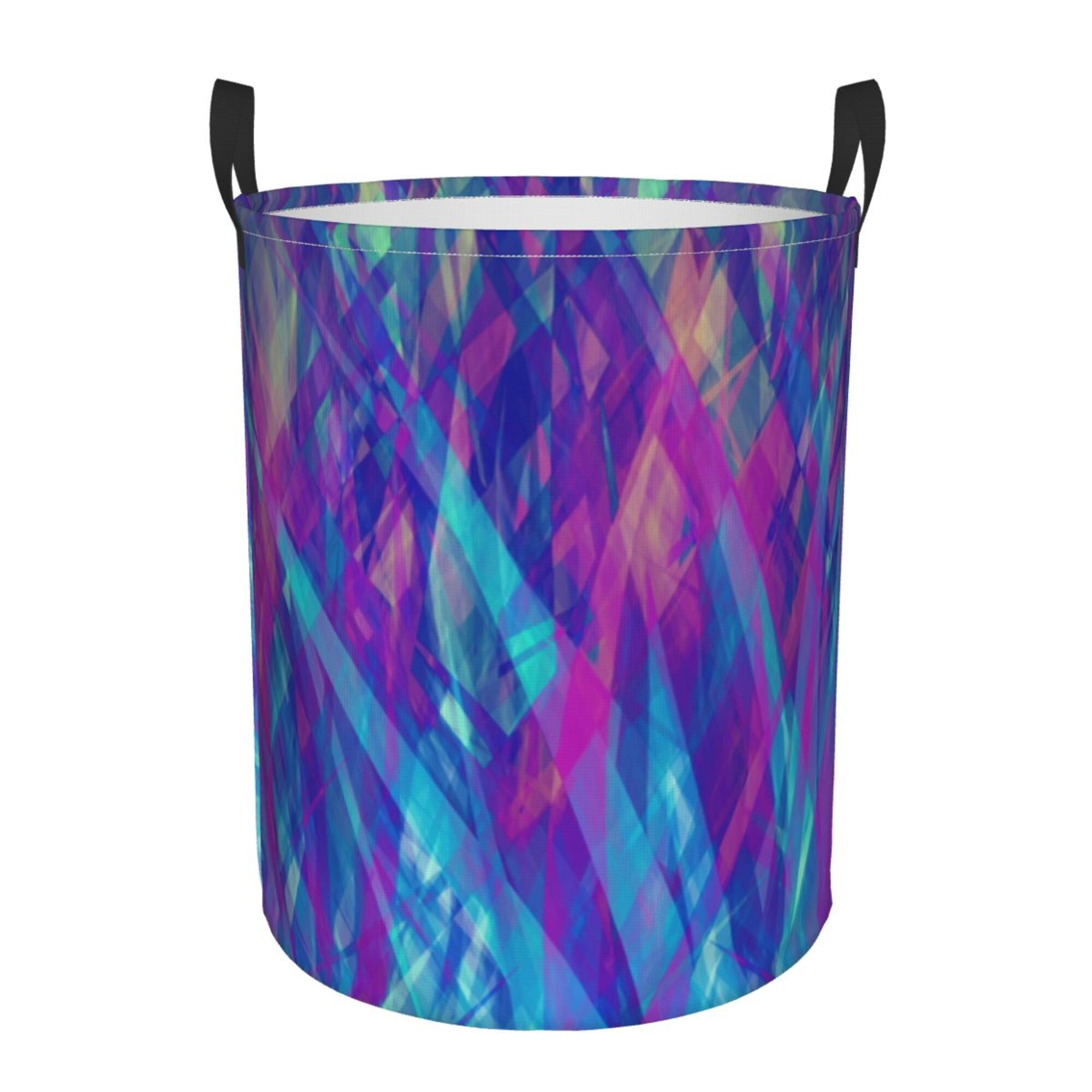 Round Laundry Basket, Psychedelic Neon Universe Foldable With Handle ...