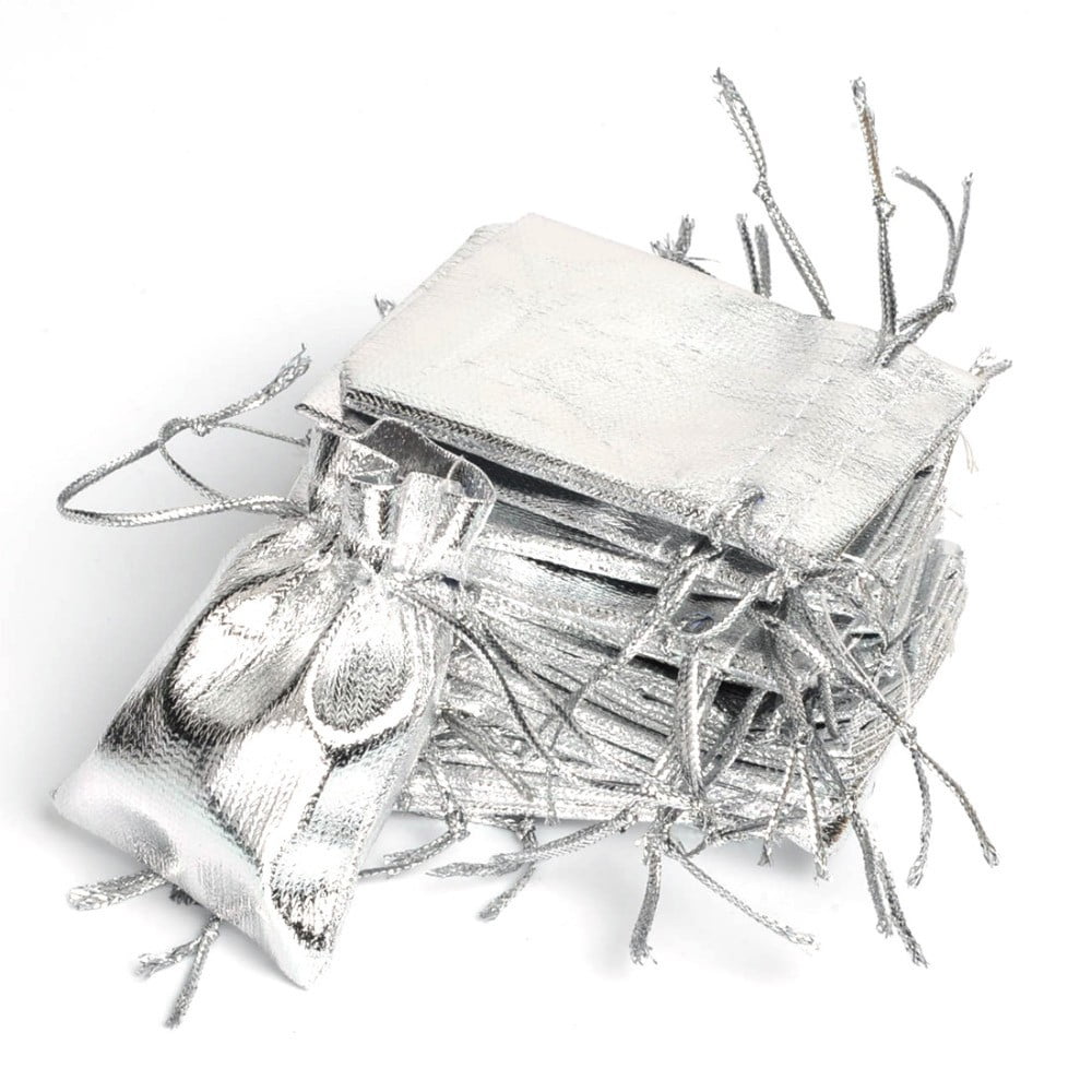 Gerich 50 Pcs Silver Metallic Organza Drawstring Pouches Candy Gift Bag ...