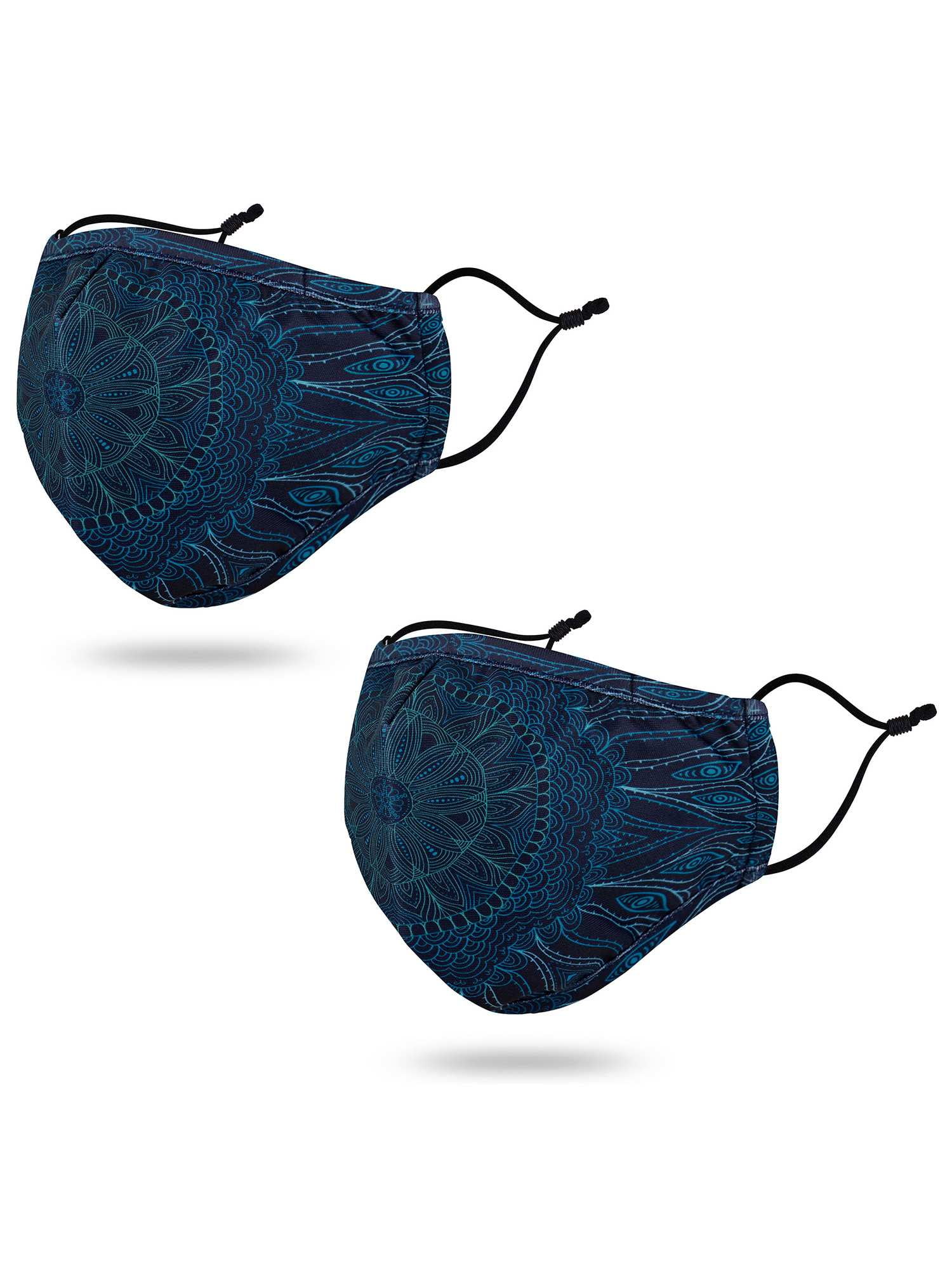 Face Masks Reusable Fabric Washable with Ear Loops, Pack 2_Peacock Tail ...
