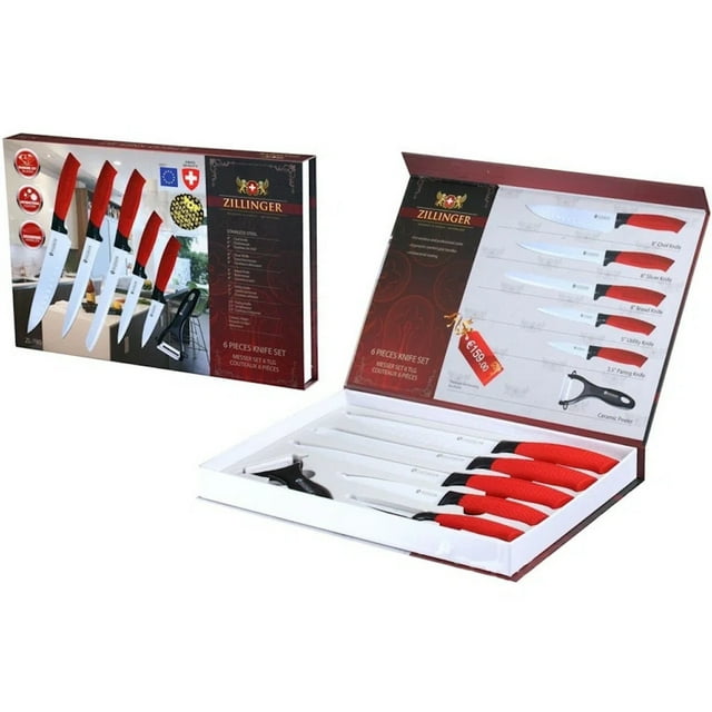 Zillinger Red Handle Knife Set 6 pcs - Walmart.com