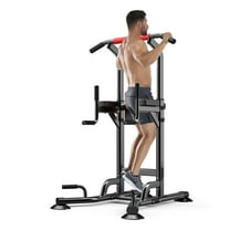 Power Tower Pull Up Bar Station Dip Stands with 6 Height Levels 59”-90 ...