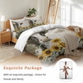 Cow With Sunflower Duvet Cover Set Queen Size, Bee Blue Yellow Floral ...