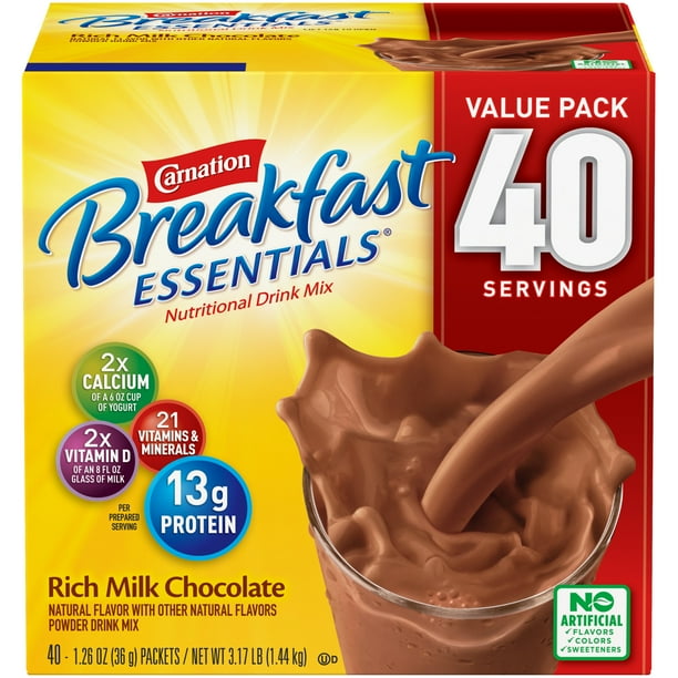 CARNATION BREAKFAST ESSENTIALS Rich Milk Chocolate 40-1.26 oz. Packets ...