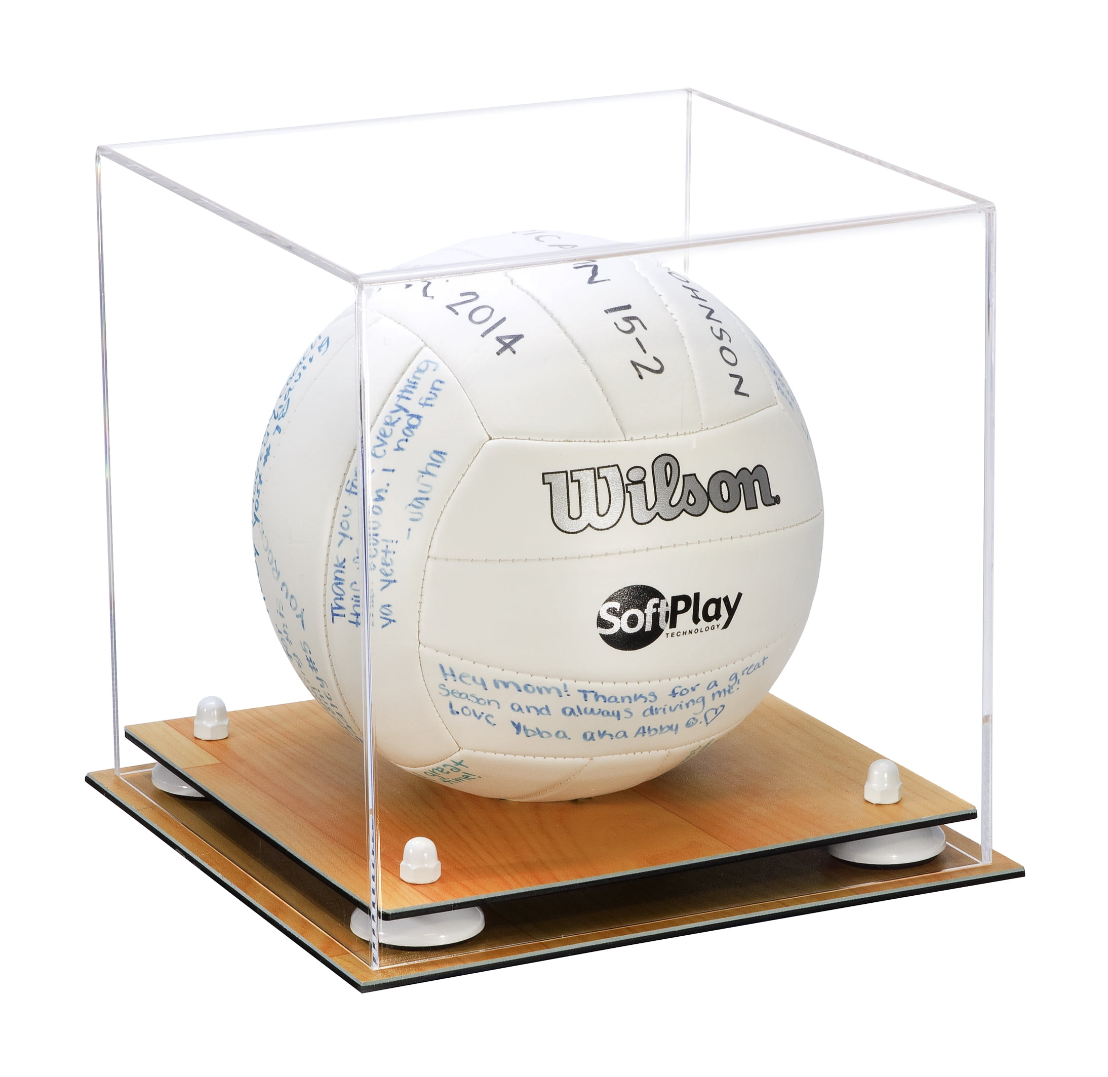 Deluxe Clear Acrylic Volleyball Display Case with White Riser and Wood ...