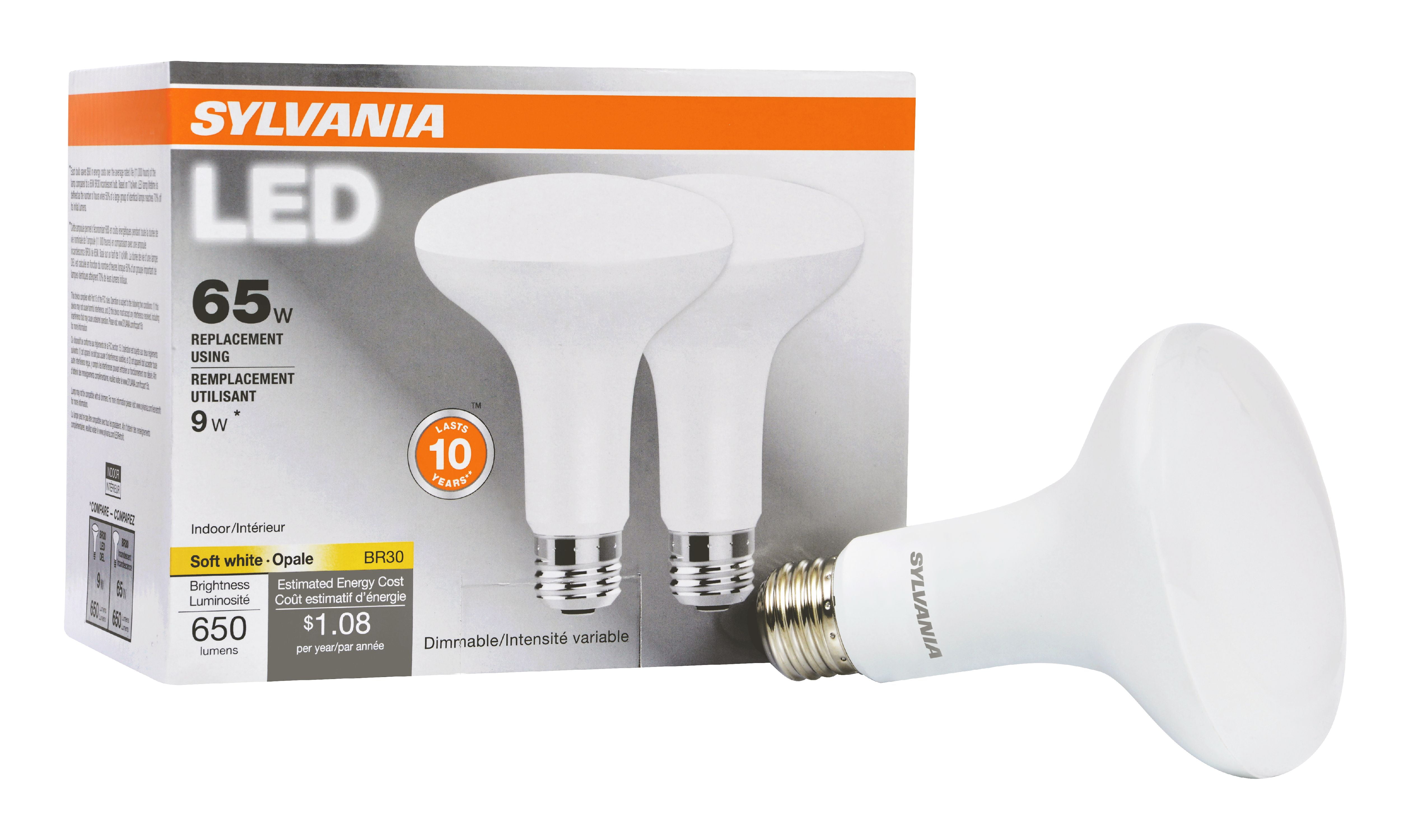 Sylvania BR30 LED Light Bulbs, 9W (65W Equivalent), Dimmable, Soft ... Sylvania BR30 LED Light Bulbs, 9W (65W Equivalent), Dimmable, Soft ...