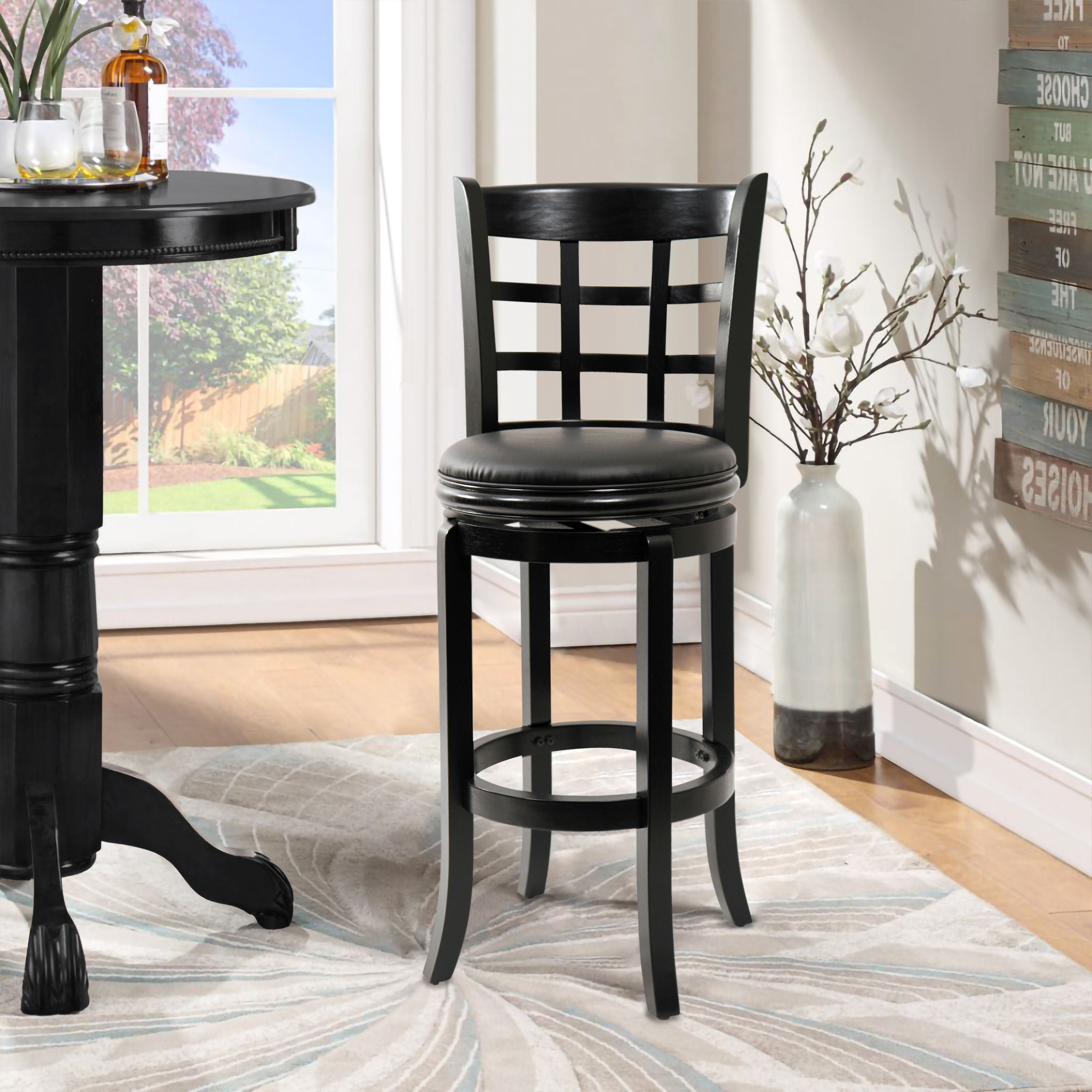 Boraam Kyoto 29in. High Back Swivel Wood Bar Stool - Black Finish ...