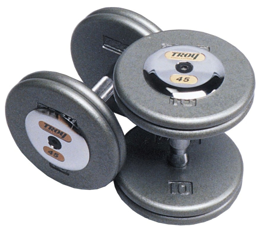 105 - 150 lb. Pro Style Gray Cast Iron Round Dumbbell Set w/ Contoured ...