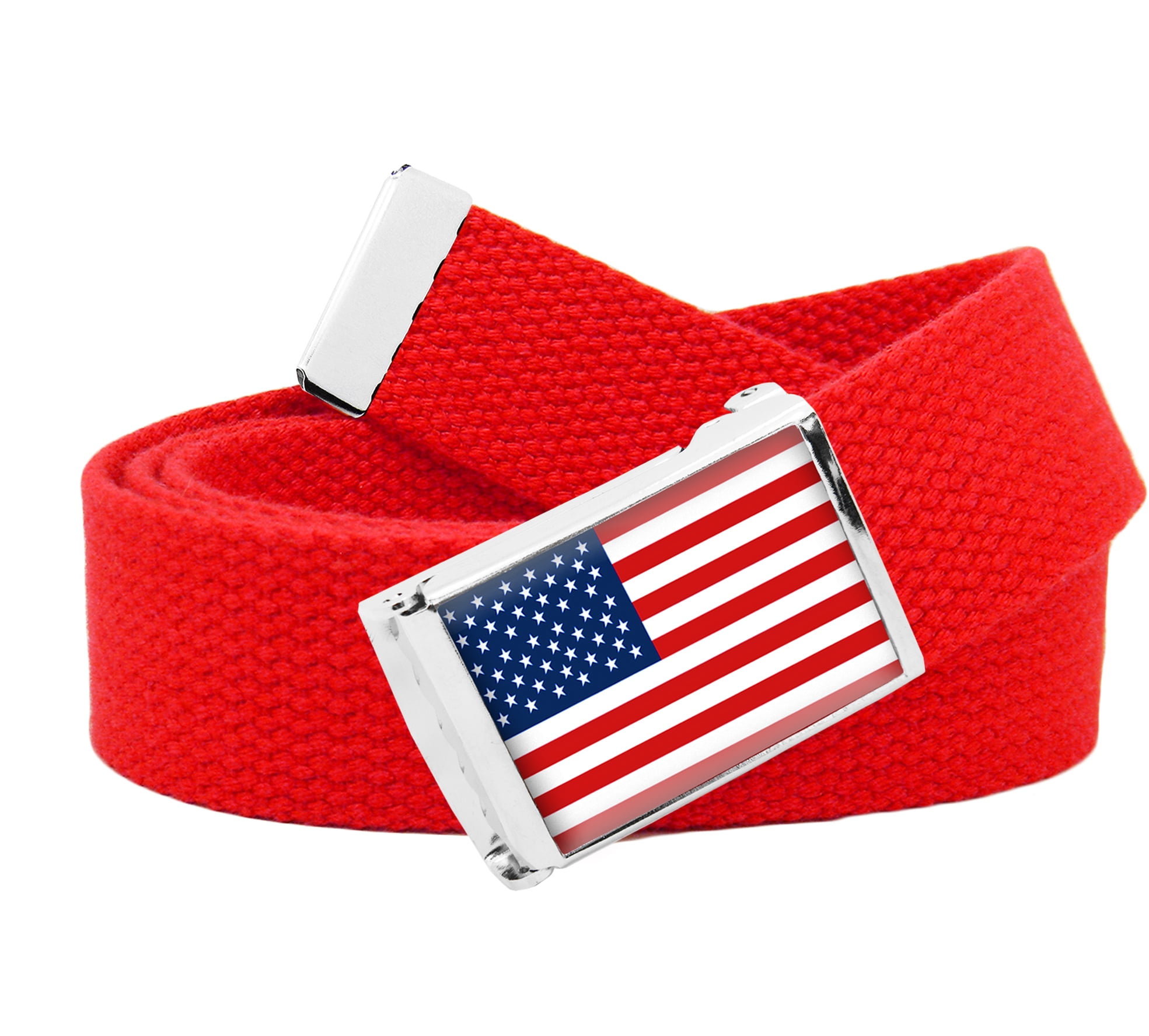 American Flag Flip Top Men's Belt Buckle with Canvas Web Belt Large Red ...