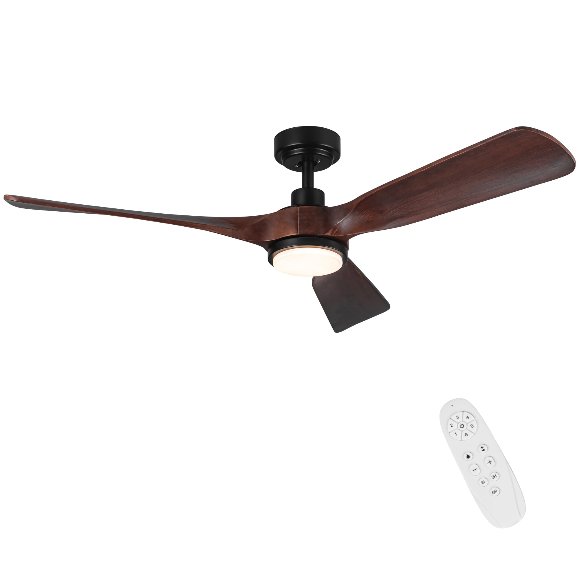 52 "Integrated LED Ceiling Fan, Three-color Indoor Brown Wood Ceiling ...