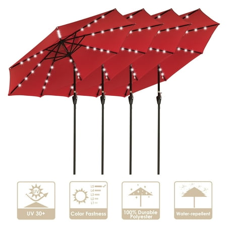 4pcs 9'Crank Tilt Outdoor Patio Umbrella 8 Ribs w/ Solar Powered LED 32 ...