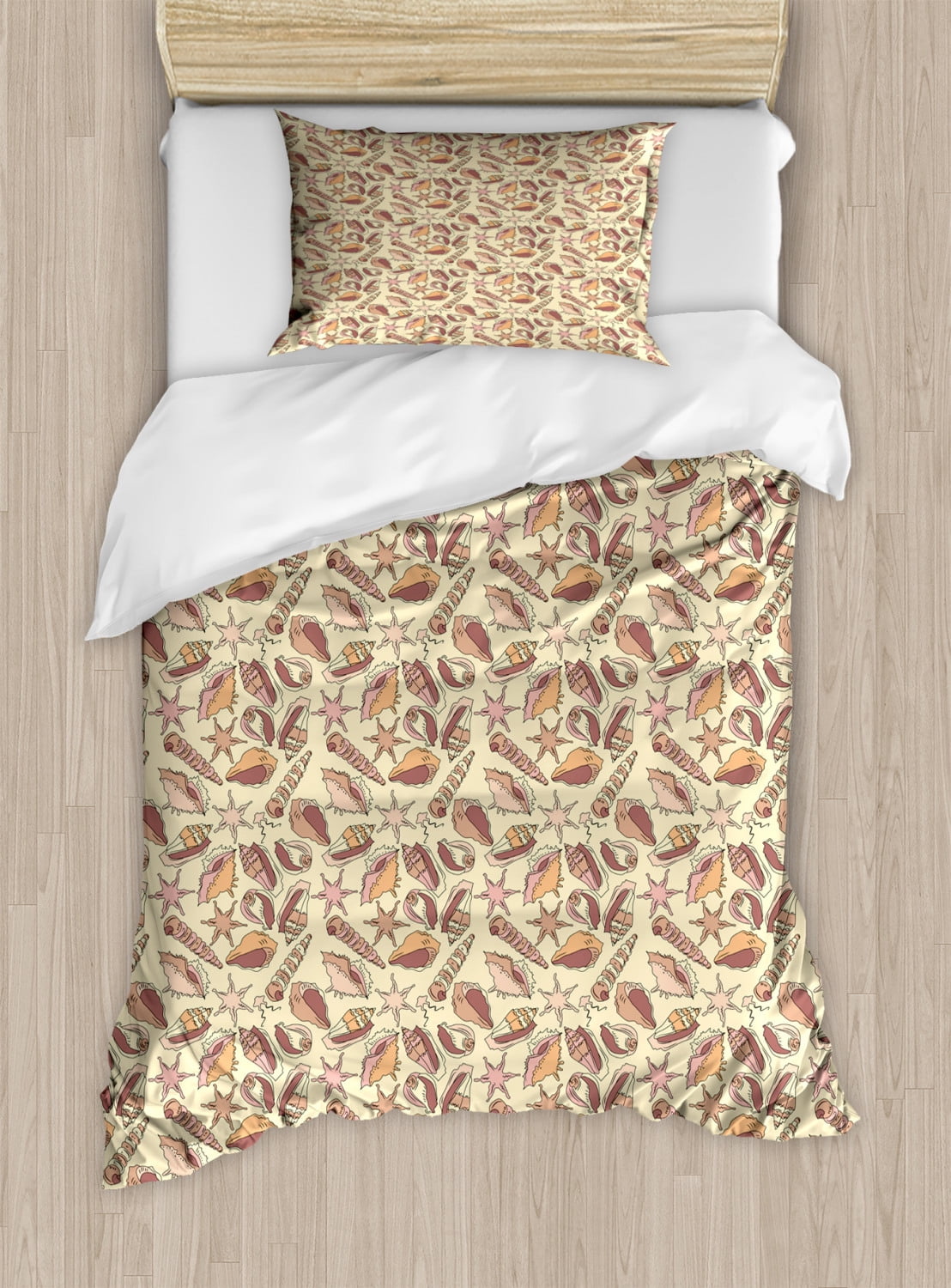 Shell Duvet Cover Set Twin Size, Abstract Design Different Seashells ...