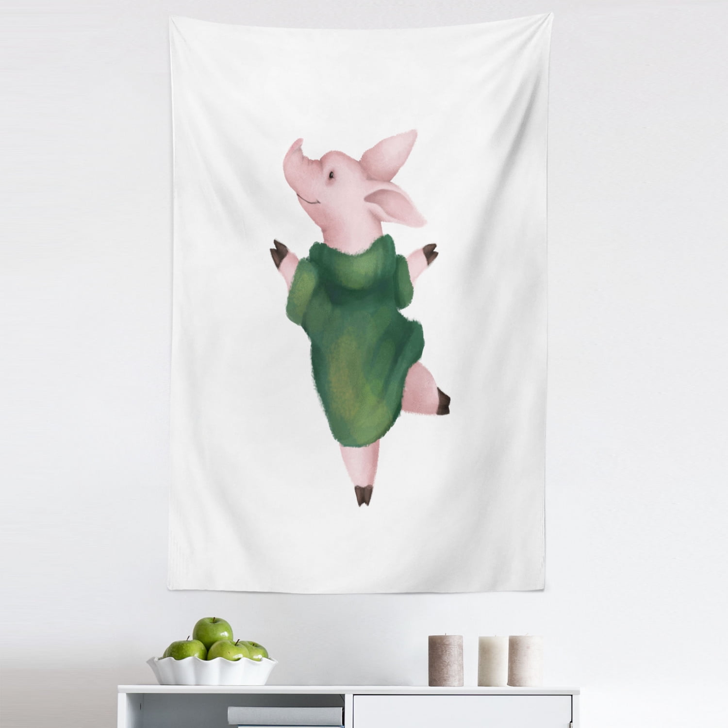 Farm Animal Tapestry, Image of Drawn Dancing Pig in Warm Sweater ...