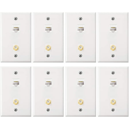 8 Pack Cat6 Coax Wall Plates, Cat6 Ethernet Port and Cable TV Coax Gold ...