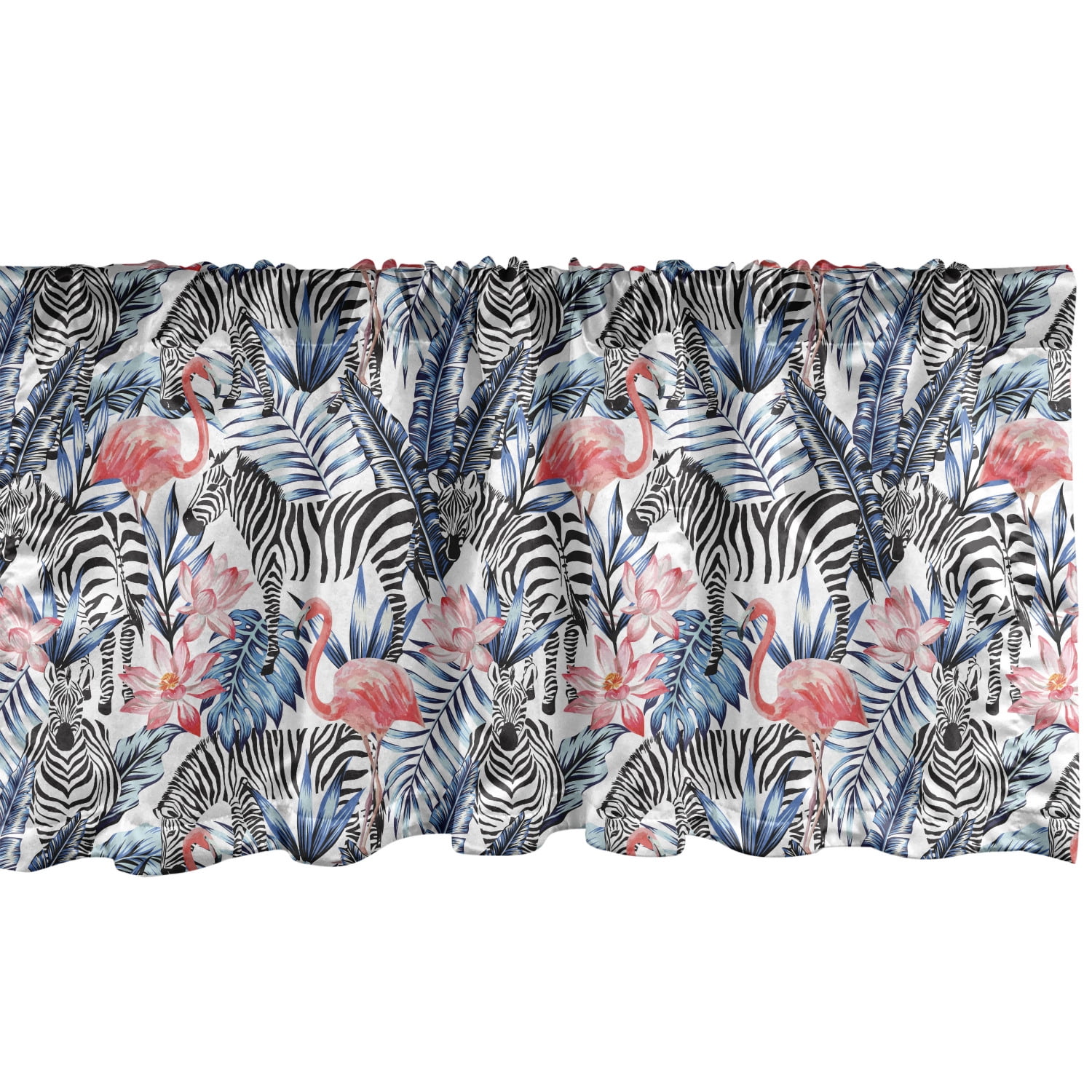 Watercolor Window Valance Pack of 2, Exotic Flamingo Zebras and Flowers ...