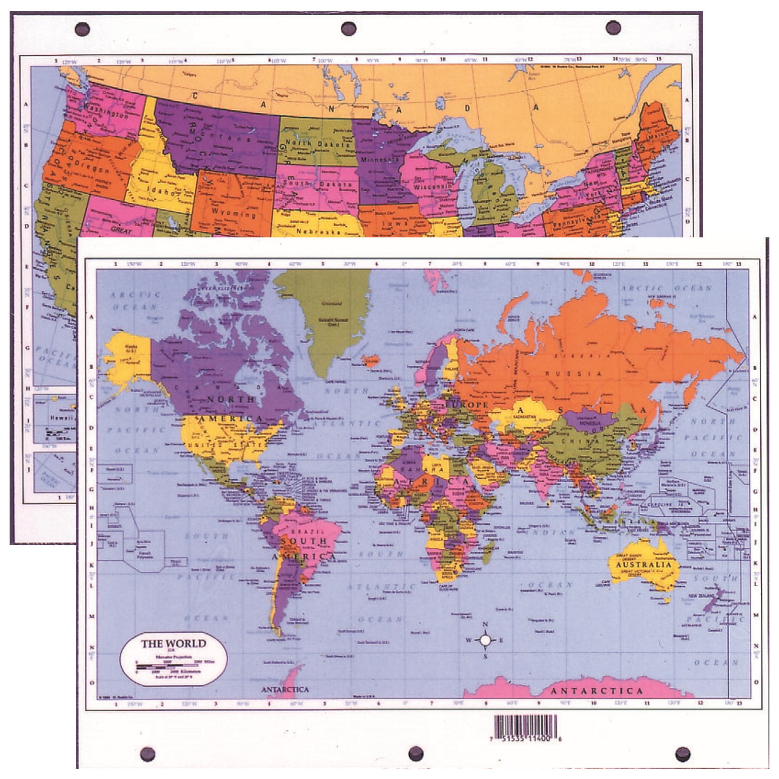 Painless Learning Two Sided Laminated 8 1/2" X 11" UNITED STATES/WORLD ...