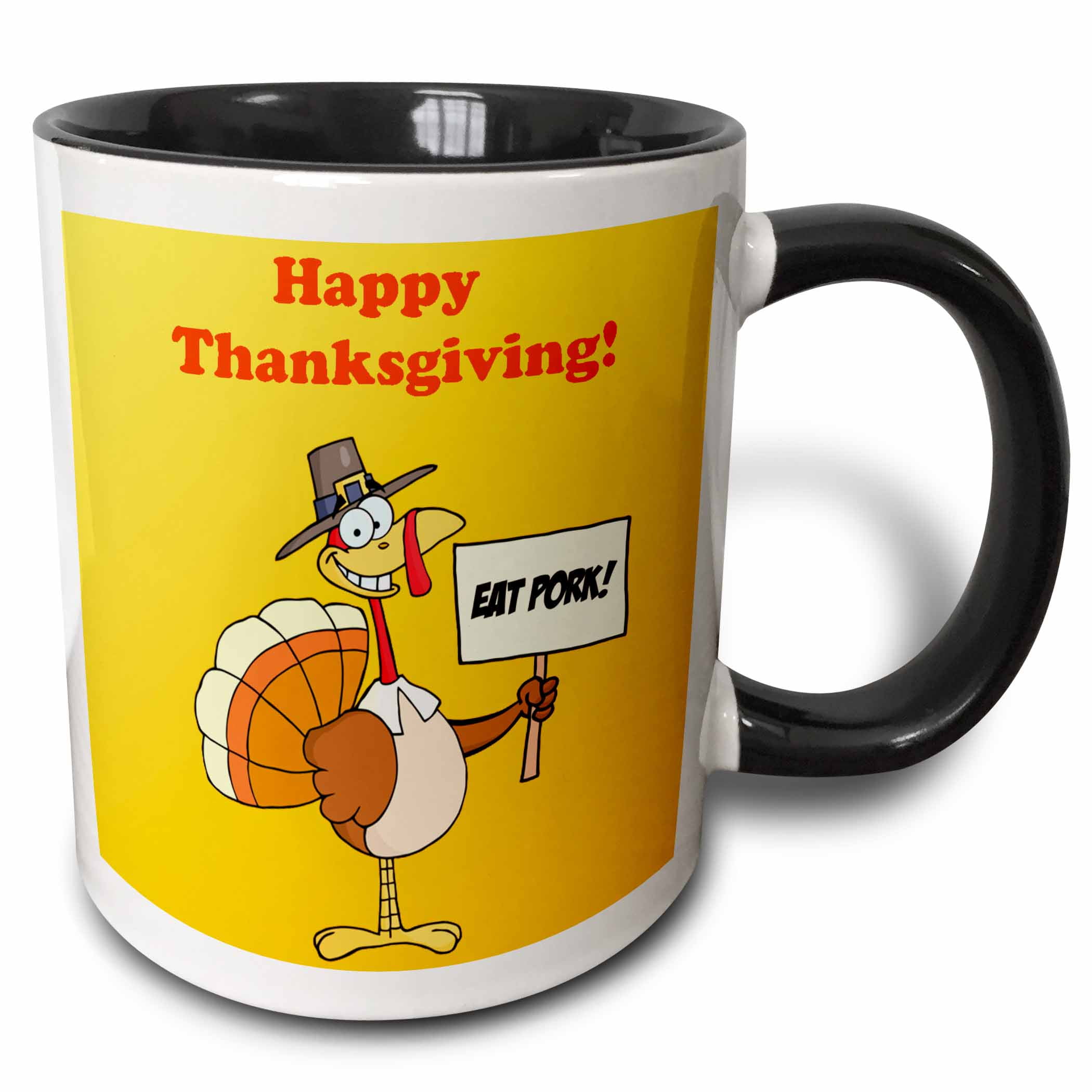 3dRose Happy Thanksgiving Turkey - Two Tone Black Mug, 11-ounce ...