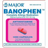 Major Banophen Antihistamine Diphenhydramine HCl Allergy Medication, 50 ...