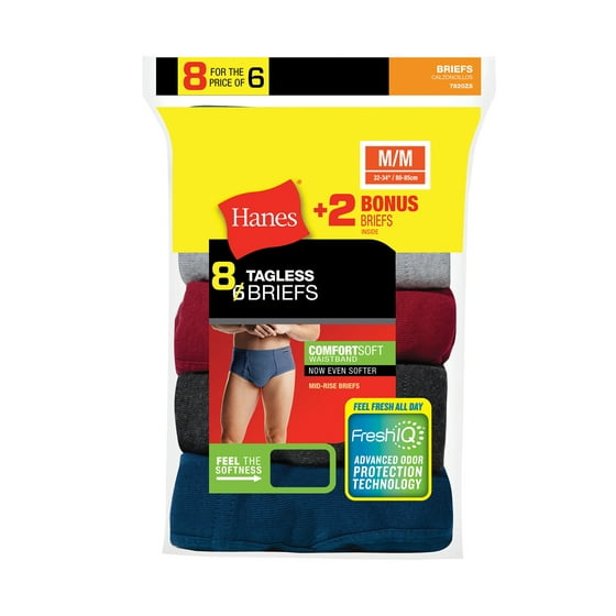 Hanes - Men's ComfortSoft Waistband Mid-Rise Briefs, 6 + 2 Bonus Pack ...