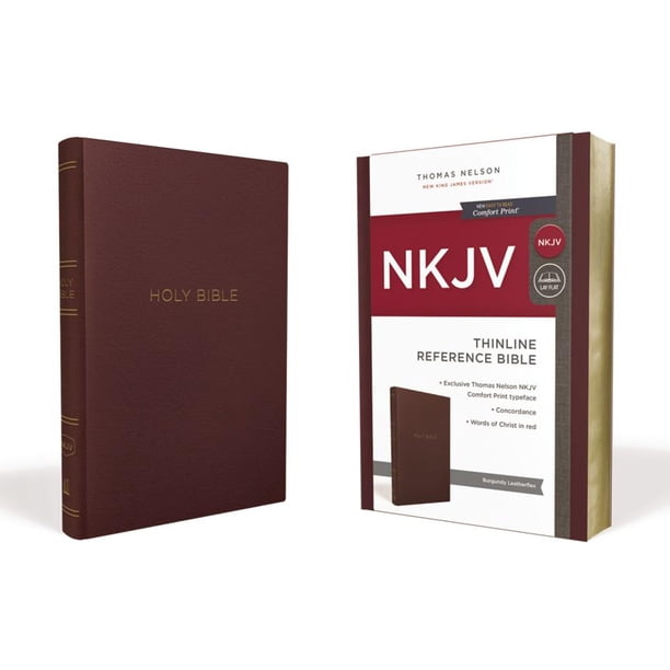 NKJV, Thinline Reference Bible, Leather-Look, Burgundy, Red Letter ...