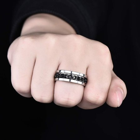 Swivel Men's Ring,relieving Anxiety,t Ium Black 8mm Thick Rotating ...