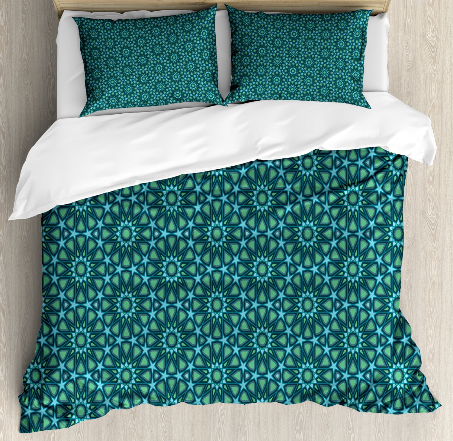 Lattice Duvet Cover Set Queen Size, Morocco Arabesque Intricate Pattern ...