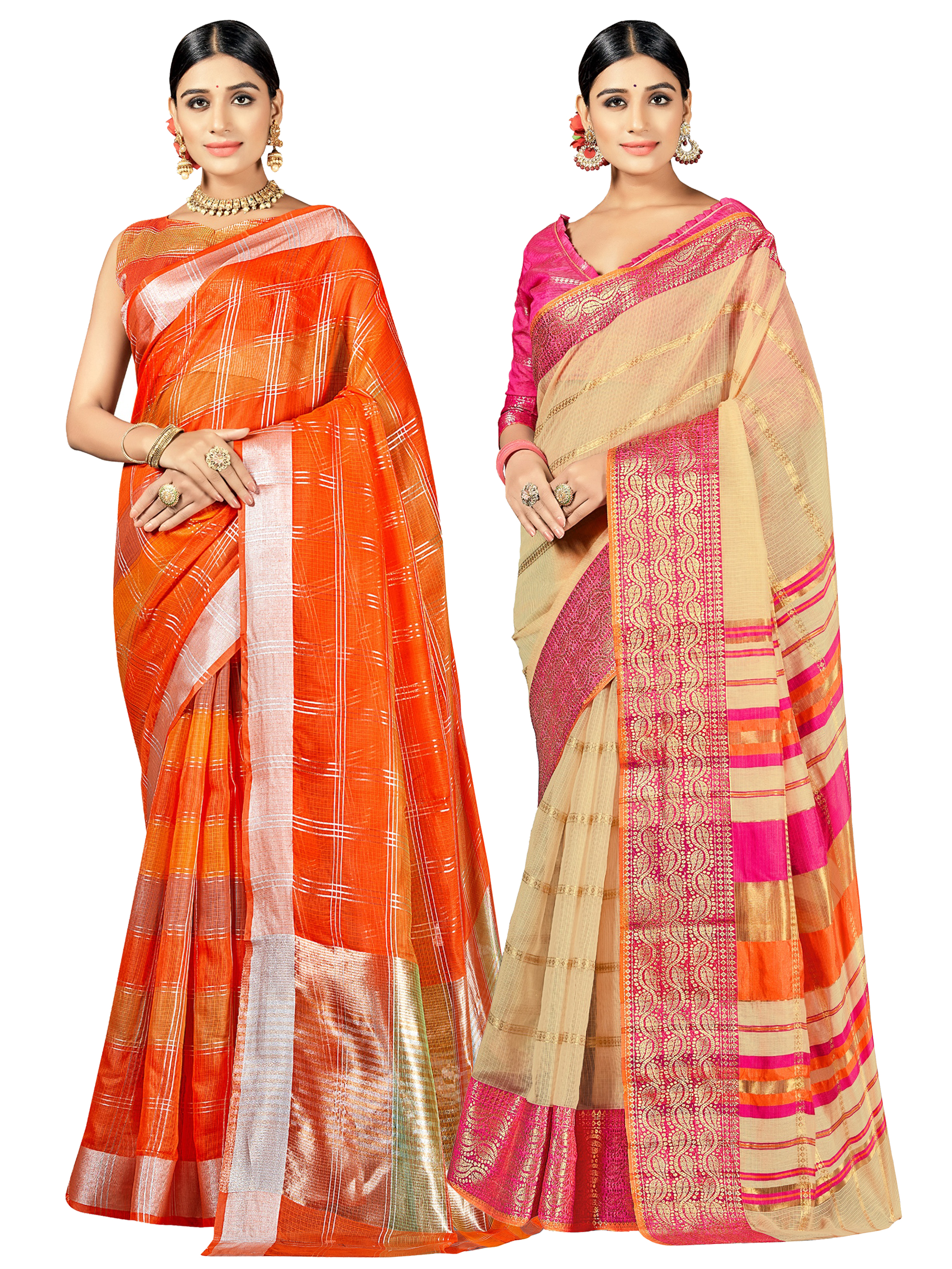 Pack of Two Saree for Women Cotton Silk Indian Wedding Woven Sarees ...