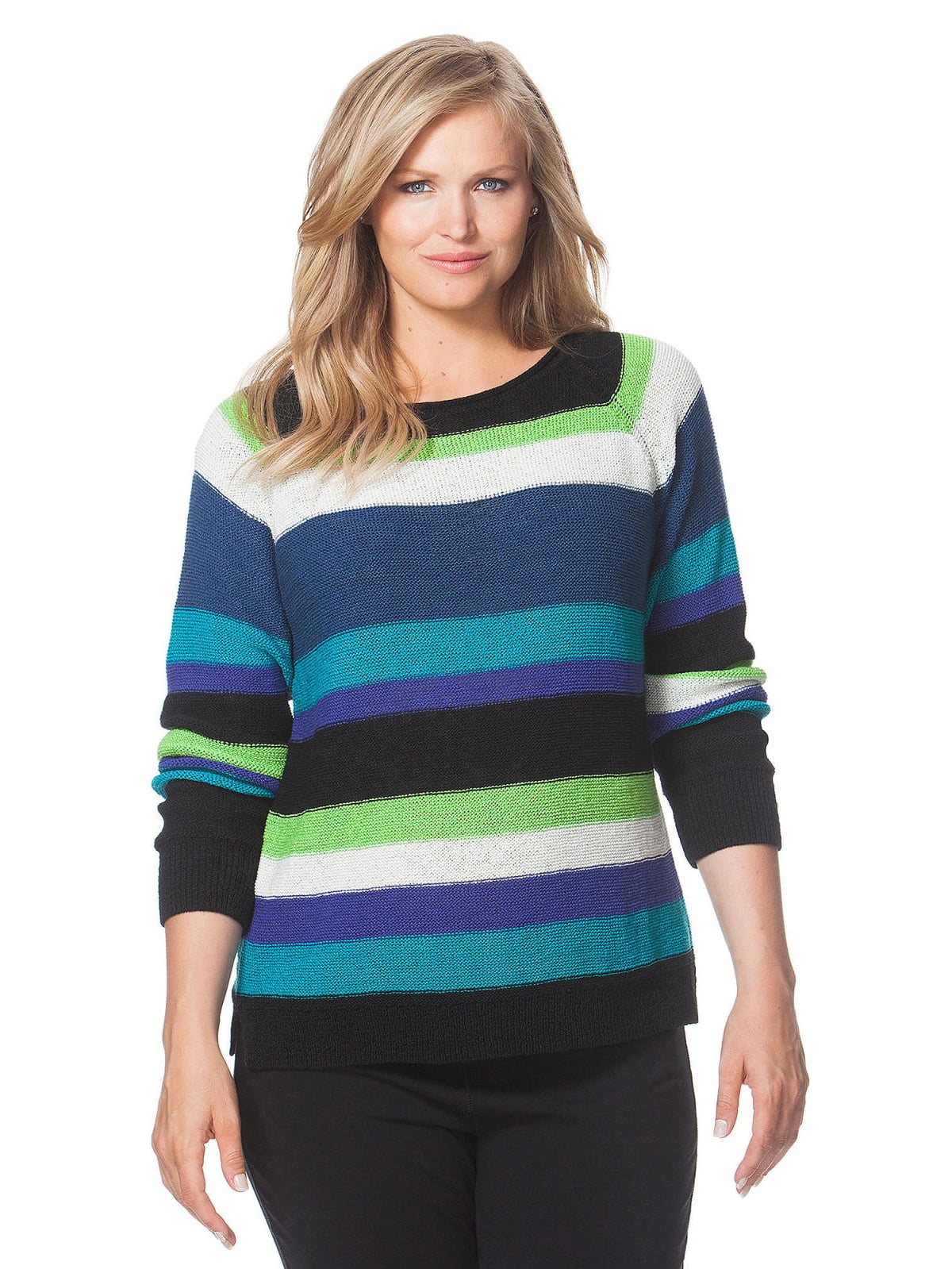 Women's Plus Size Striped Boatneck Sweater - Walmart.com