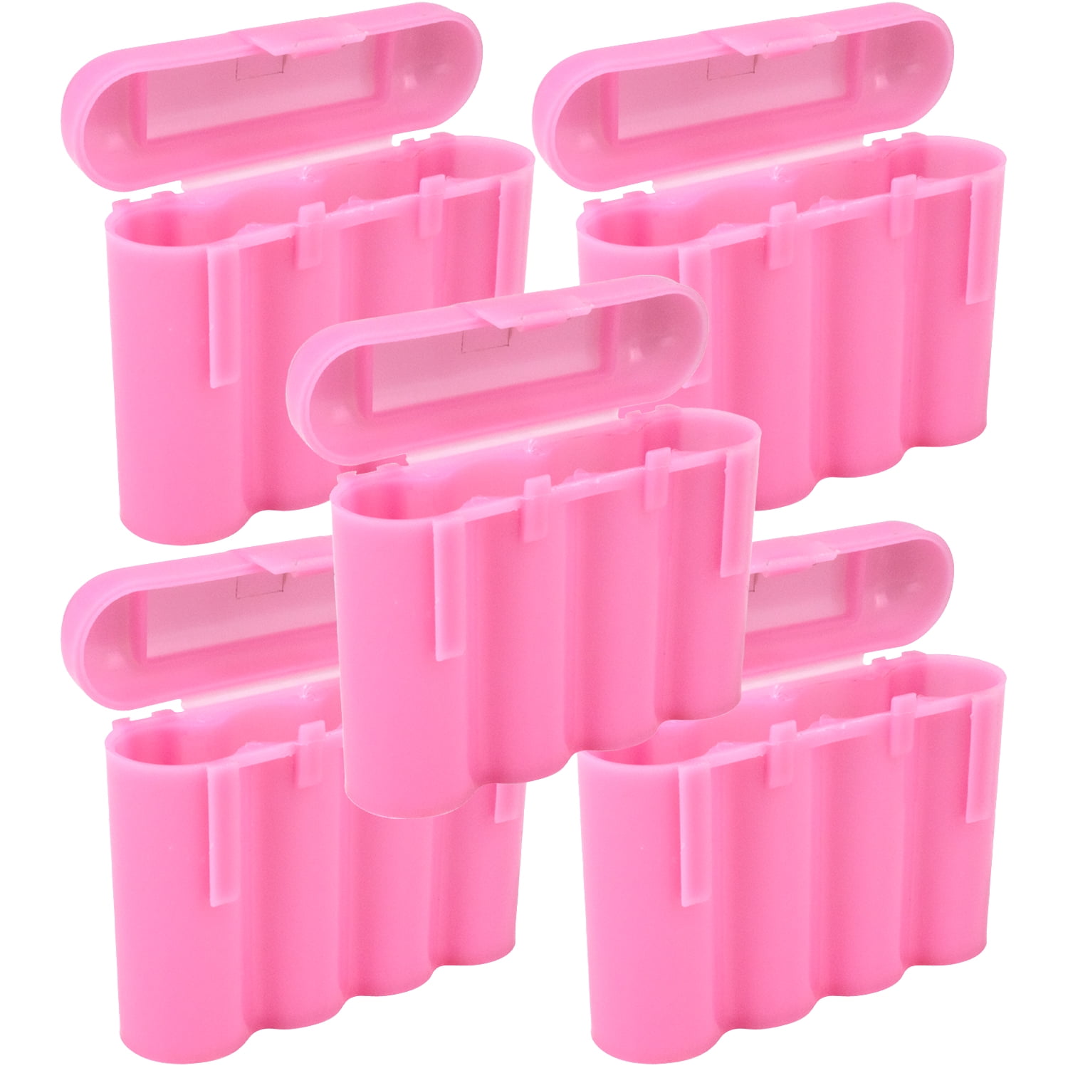 Five (5) EBC Battery AA AAA Pink Plastic Battery Storage Case Holder ...