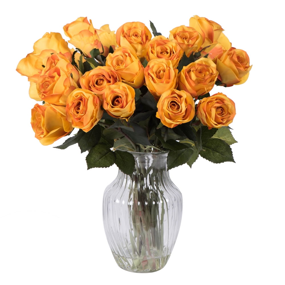 Vickerman 16" Rose Arrrangement with 24 Orange Roses in Glass Vase ...
