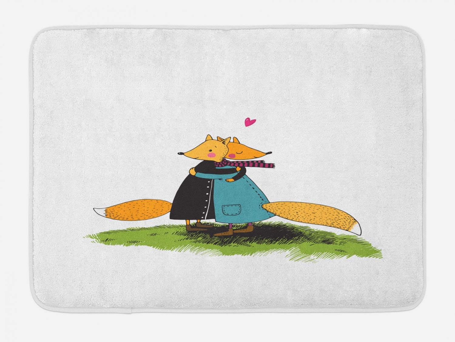 Fox Bath Mat, Romantic Furry Forest Animal Hugging Each Other with Pink ...